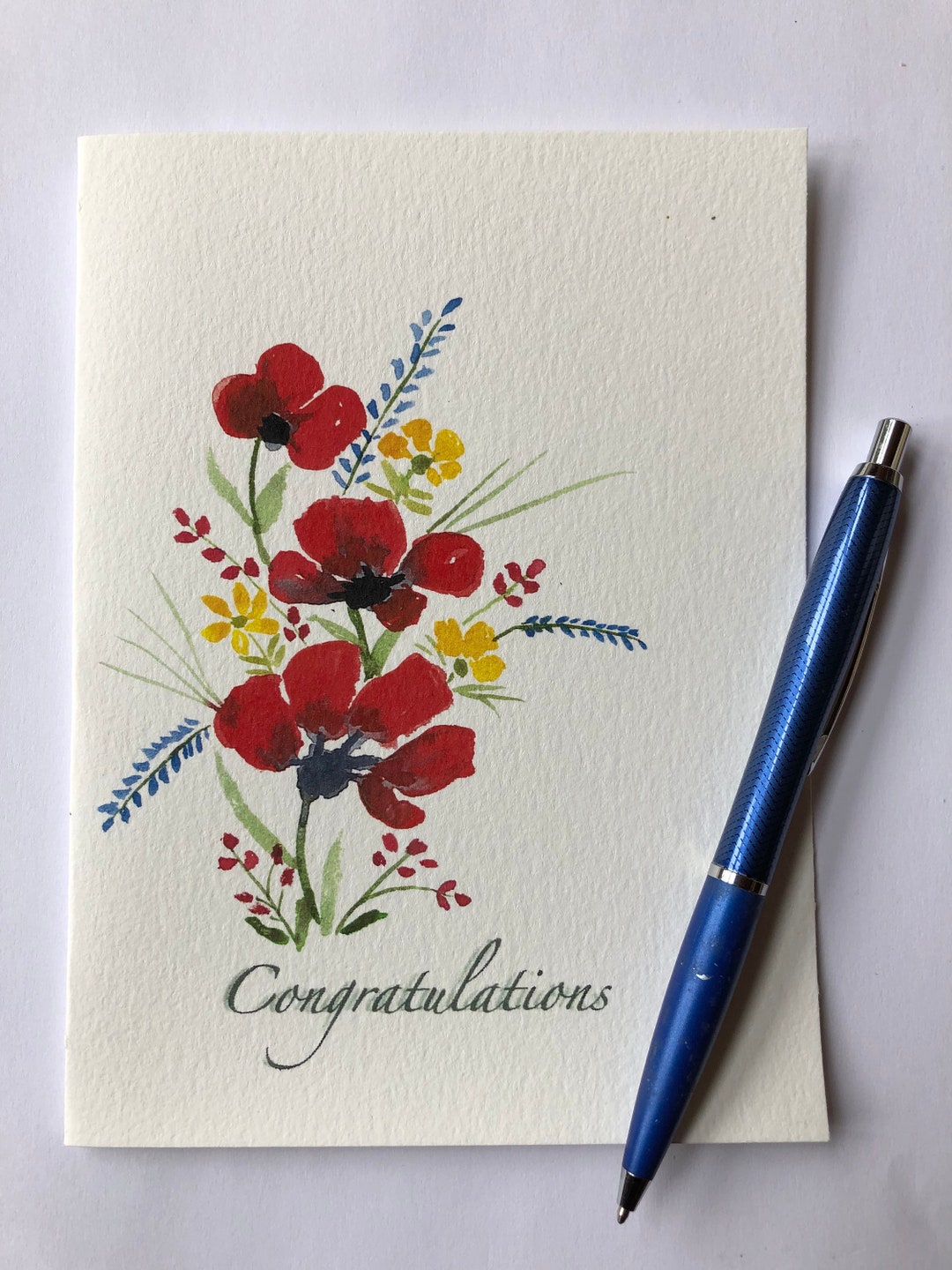 Congratulations Note Card,watercolor Card, Flowers, All Occasions - Etsy