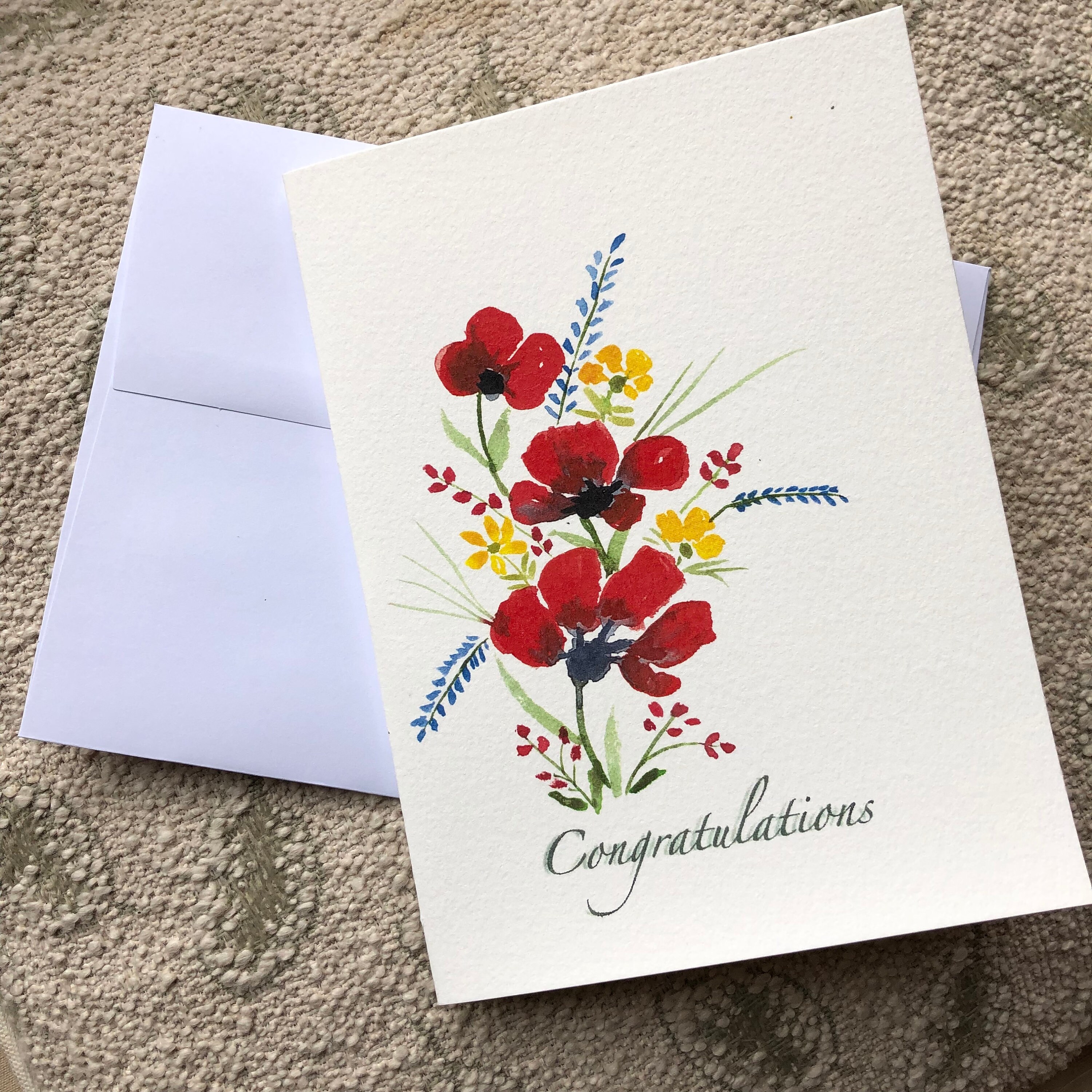 Congratulations Note Card,watercolor Card, Flowers, All Occasions - Etsy
