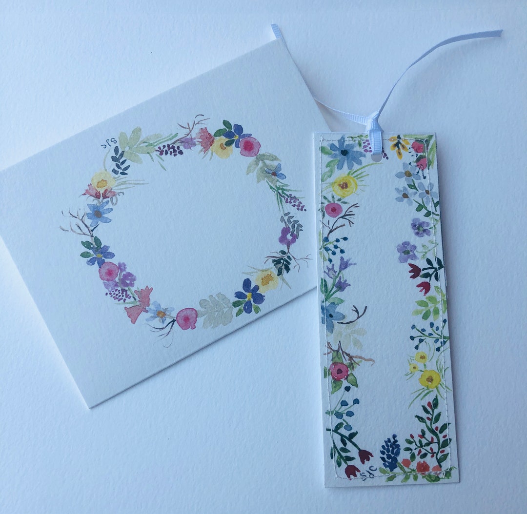Watercolor Notecard and Bookmark Set, Floral Bouquet - Etsy