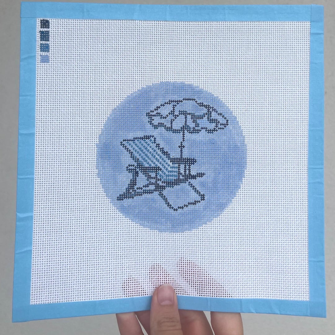 Beach Chair Needlepoint Canvas – 4” Round on 18 Mesh | DMC Thread Guide ...