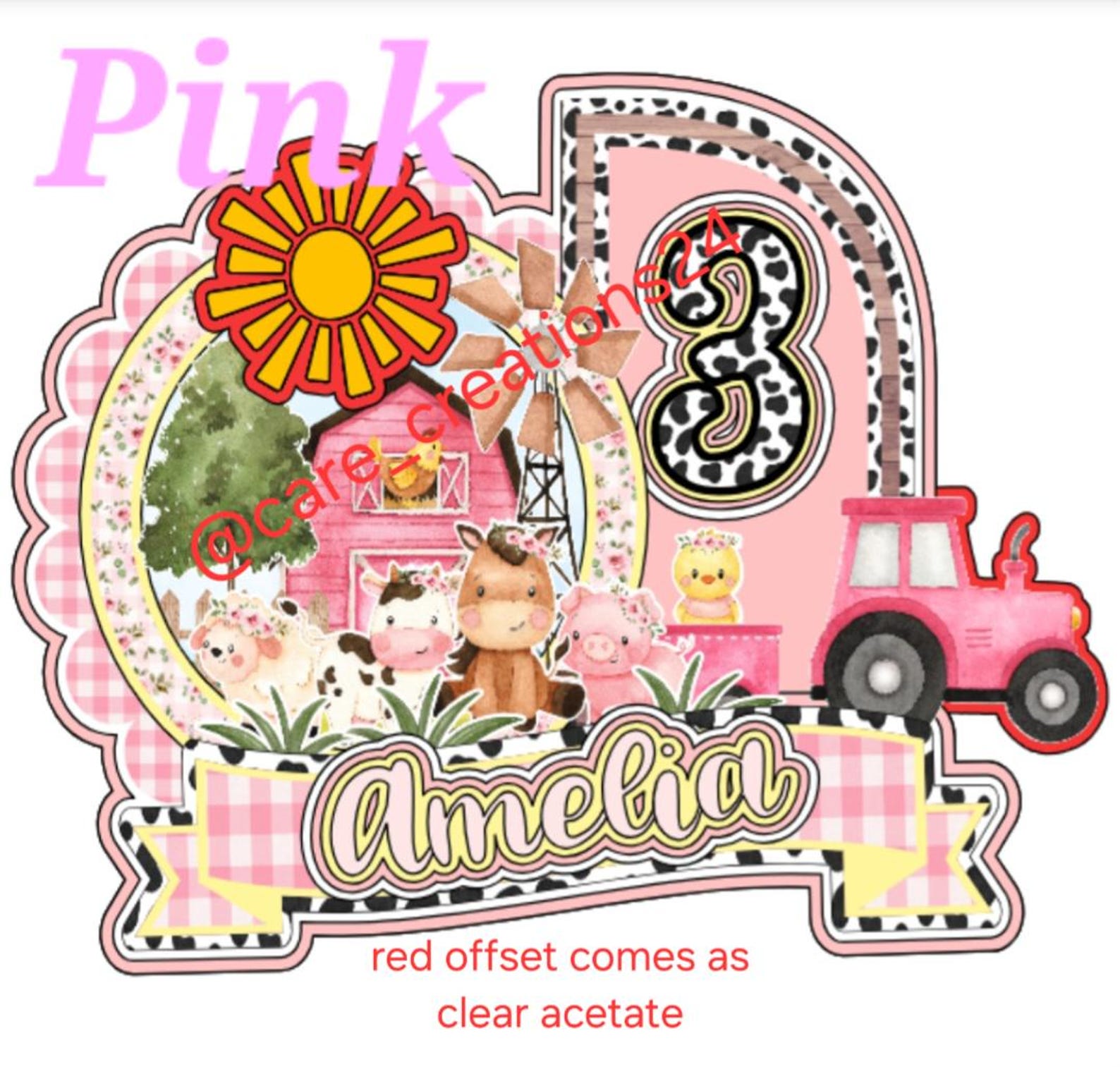 3D Farm Themed Cake Topper, Animal Cake Topper, Cow Print Cake Topper ...