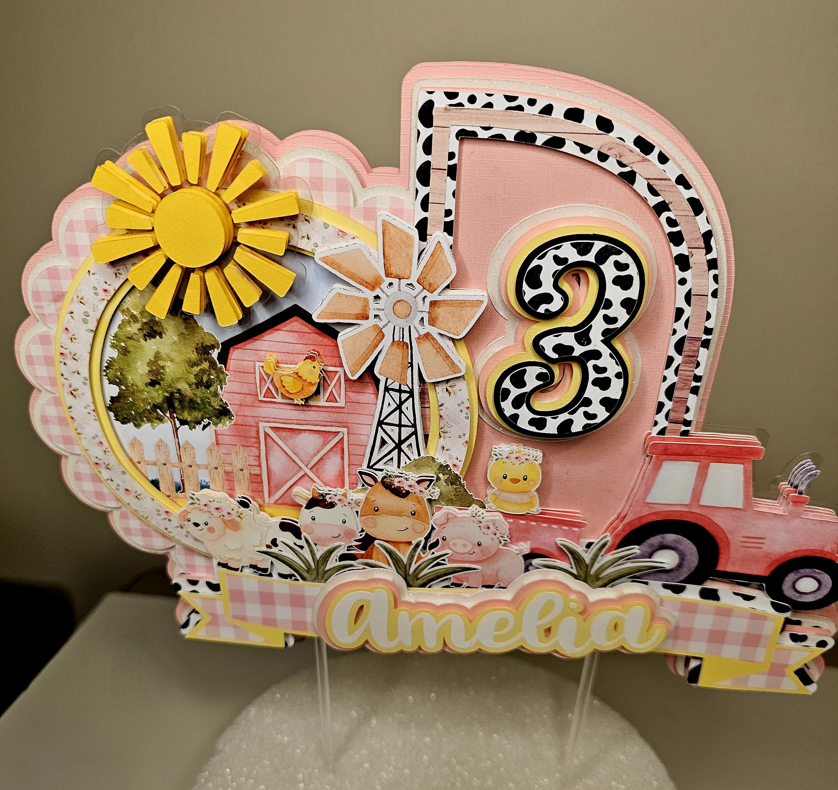 3D Farm Themed Cake Topper, Animal Cake Topper, Cow Print Cake Topper ...