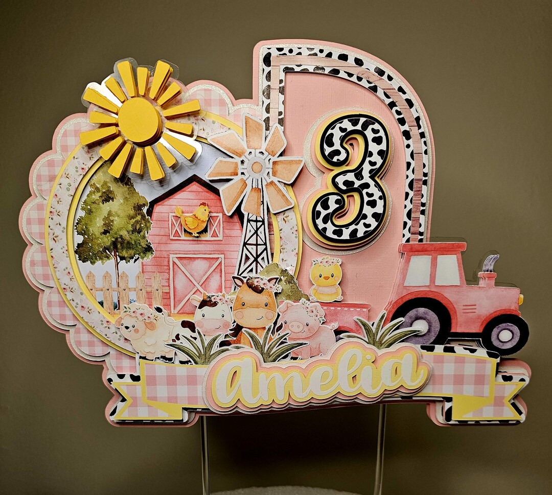 3D Farm Themed Cake Topper, Animal Cake Topper, Cow Print Cake Topper ...