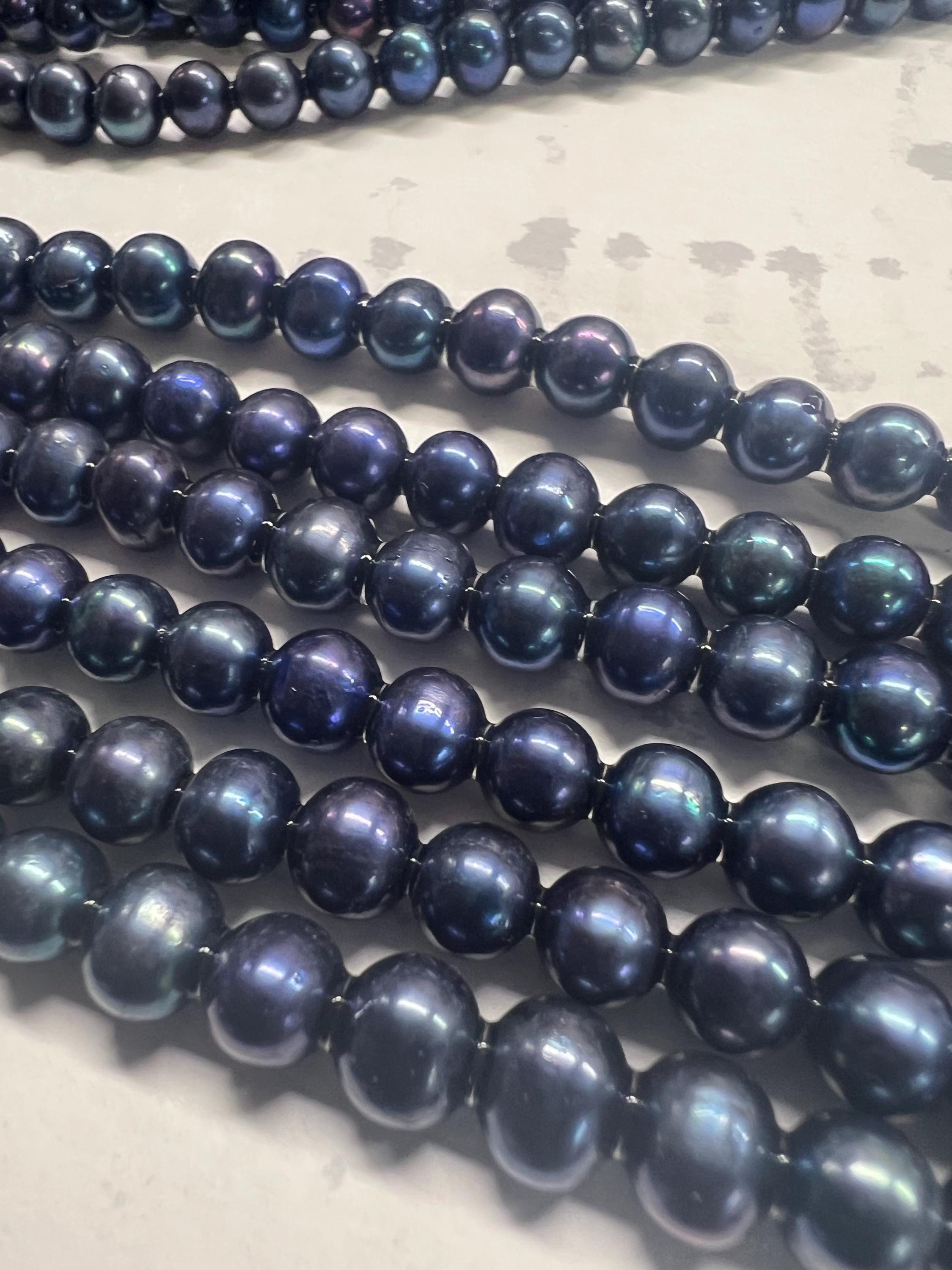 AAA 7.5-8mm Peacock Navy Blue Freshwater Pearl Full Strand 15" 55+pc ...