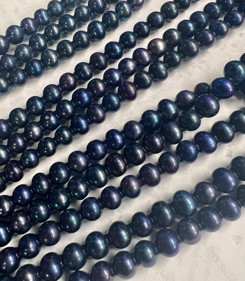 AAA 7.5-8mm Peacock Navy Blue Freshwater Pearl Full Strand 15" 55+pc ...