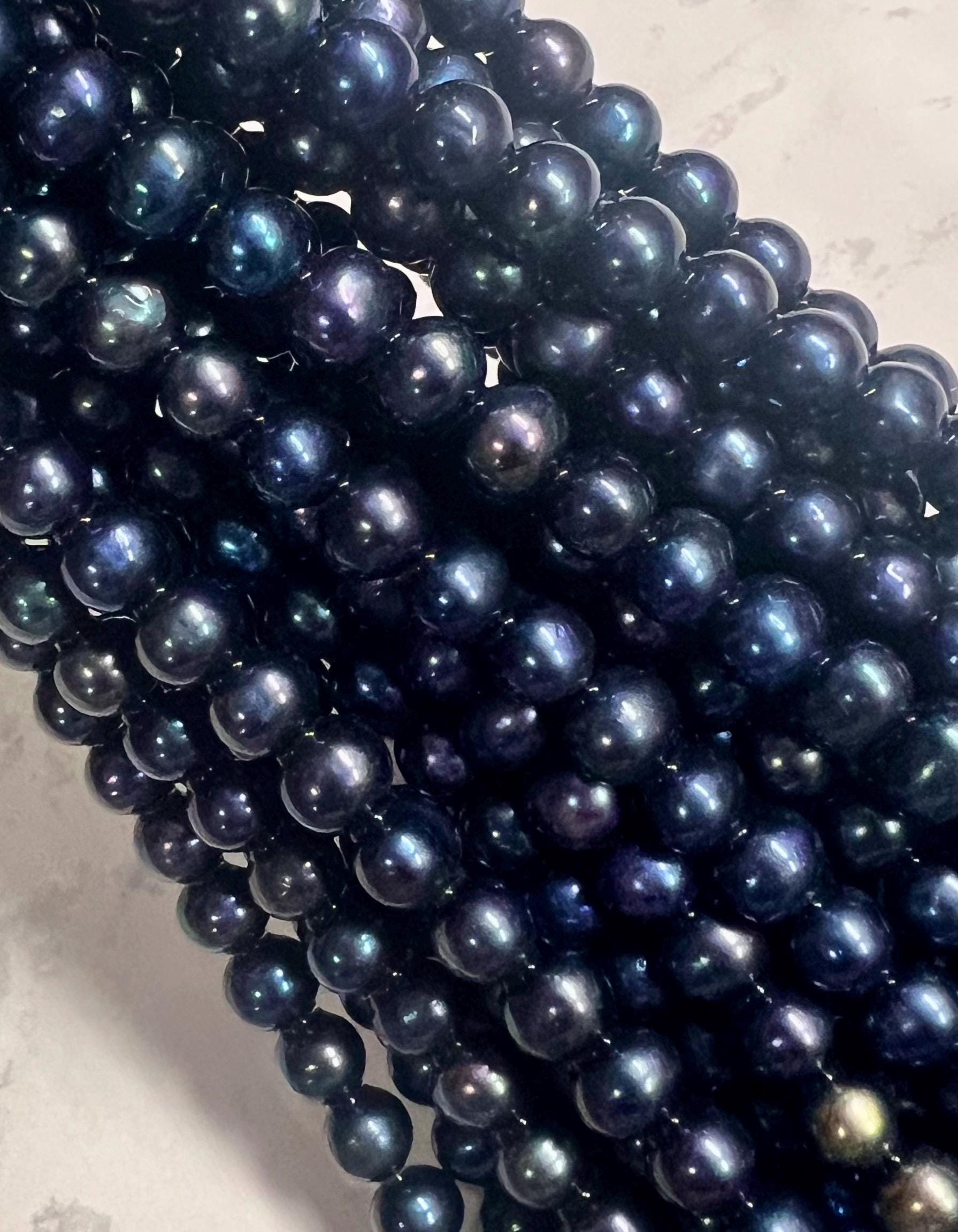 AAA 7.5-8mm Peacock Navy Blue Freshwater Pearl Full Strand 15" 55+pc ...