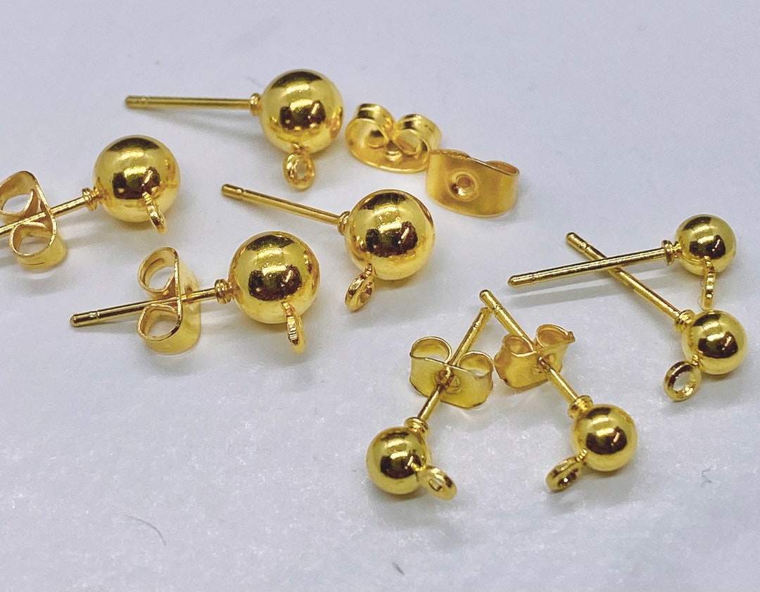 20pc 14k Gold Plated Ball Post Earring, 3mm 4mm 5mm 6mm Ball Stud ...