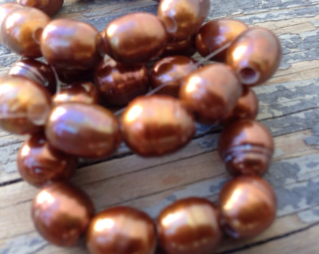 8X 9-10mm Large Hole Freshwater Pearls 2.5mm Golden Brown Copper Color ...