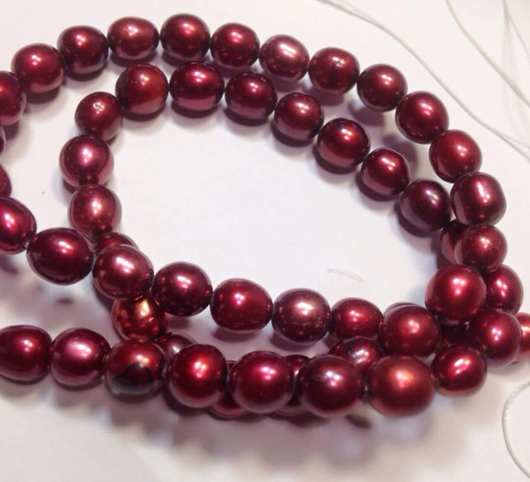 Rice Pearl Oval Pearl Freshwater Pearl Burgundy Red 6-7mm X 7-9mm----15 ...