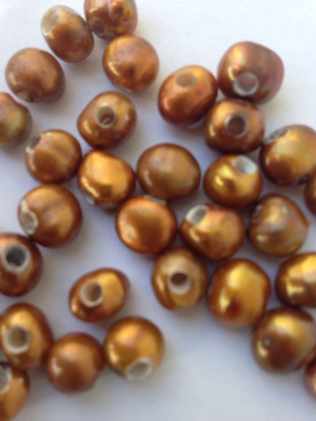 Large Hole Freshwater Pearl 2.5mm Hole-10 Pc Stunning Brown 7-8mm ...