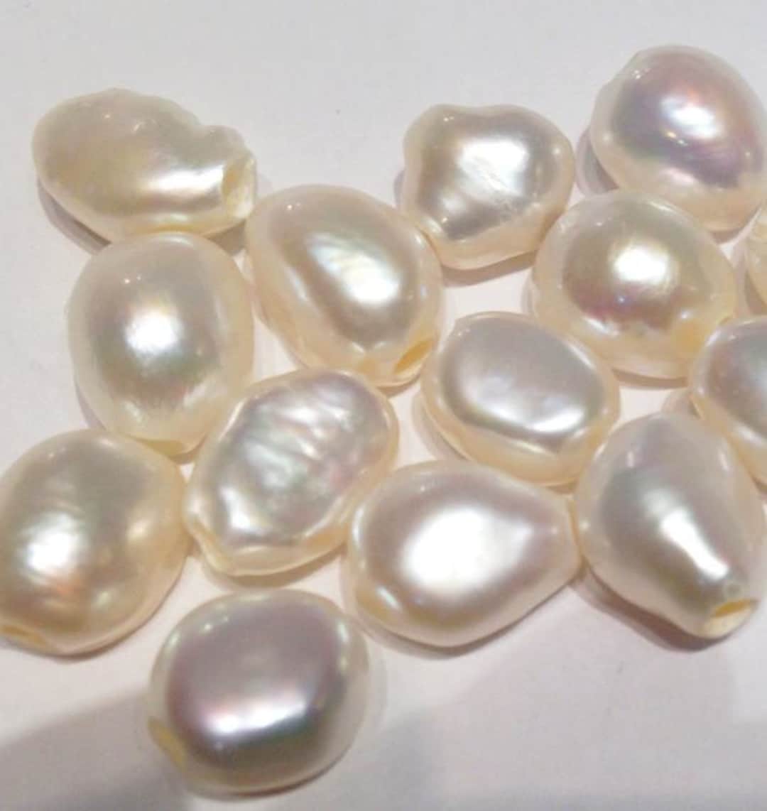 8 Ivory White Baroque Freshwater Pearls: Large Hole Briolette Nugget (9 ...