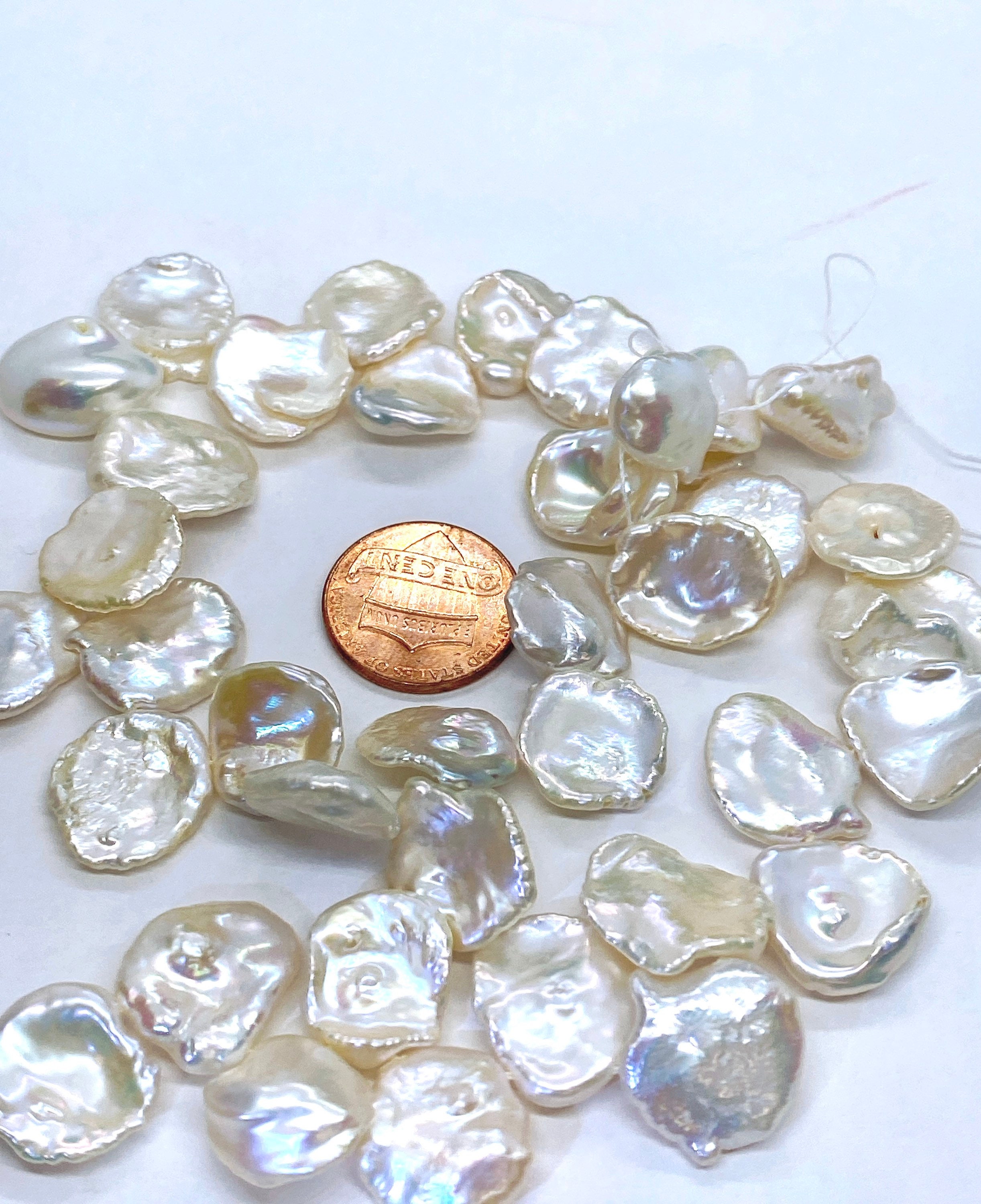 AAA 15-18mm Large Round Keshi Pearl, Ivory White Round Flake Flower ...
