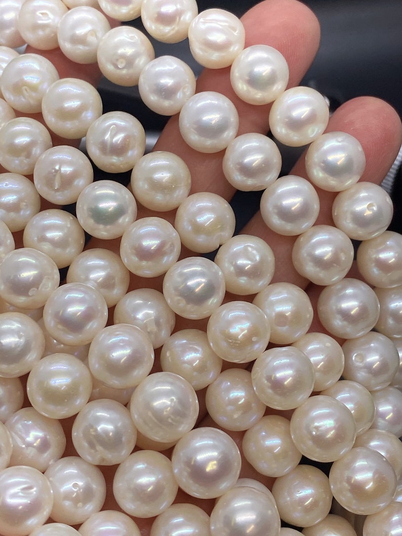 11-12mm A-AA Large Round Freshwater Pearls off Round Potato Pearl Ivory ...