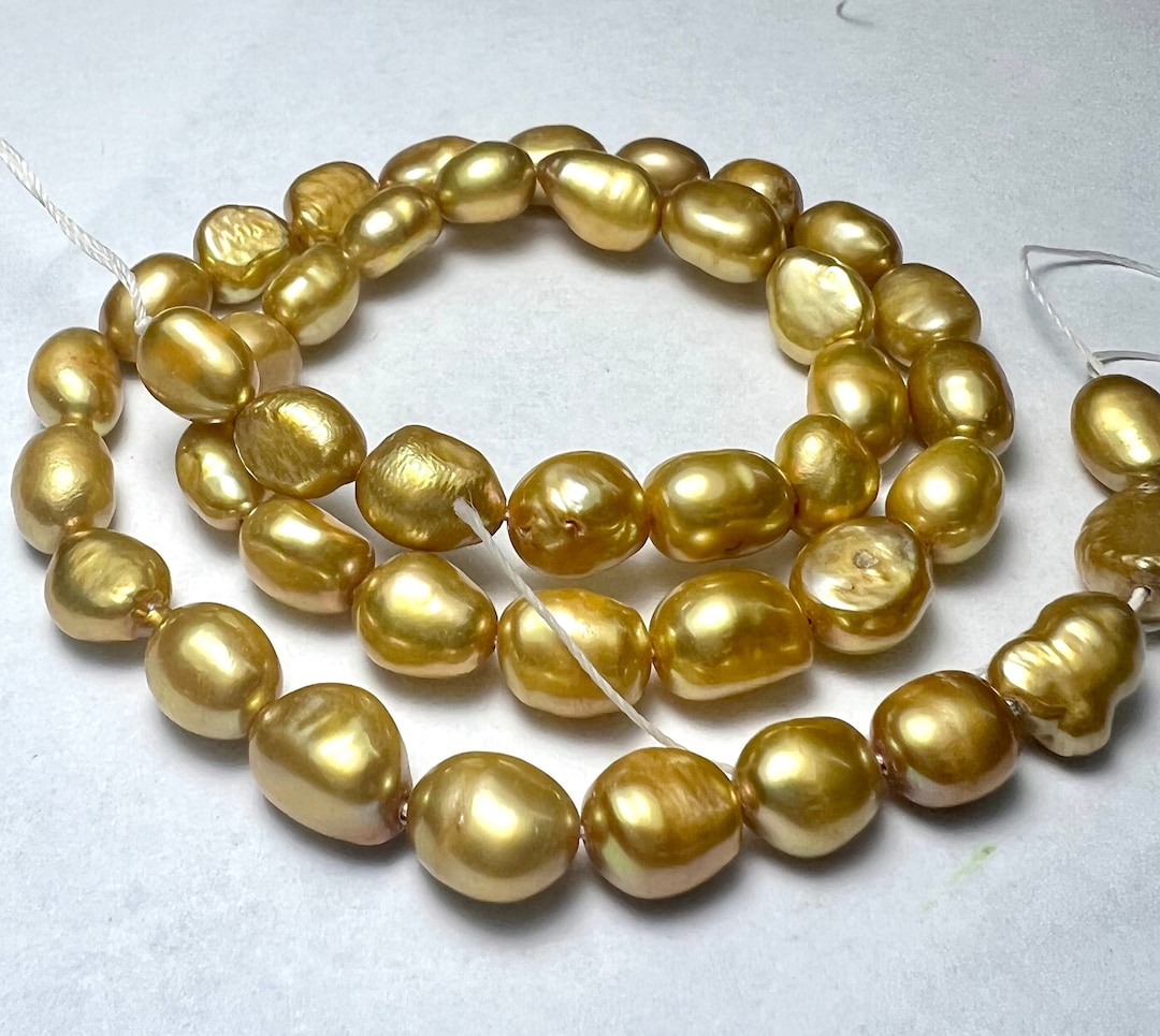 AA+ 7-8mmx8-10mm Silk Golden Yellow Freshwater Pearl Mulandi Yellow 15 ...