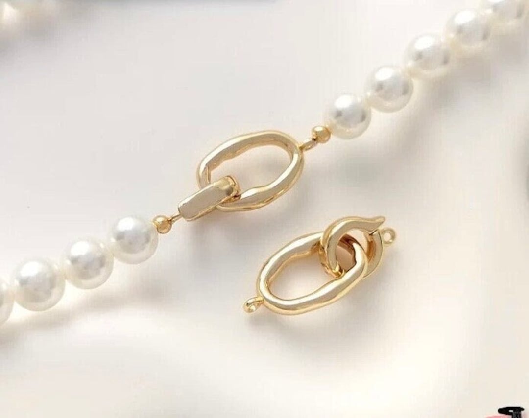 14k Gold Plated Pearl Clasp Set: Oval Baroque Style Buckle Clasp for ...