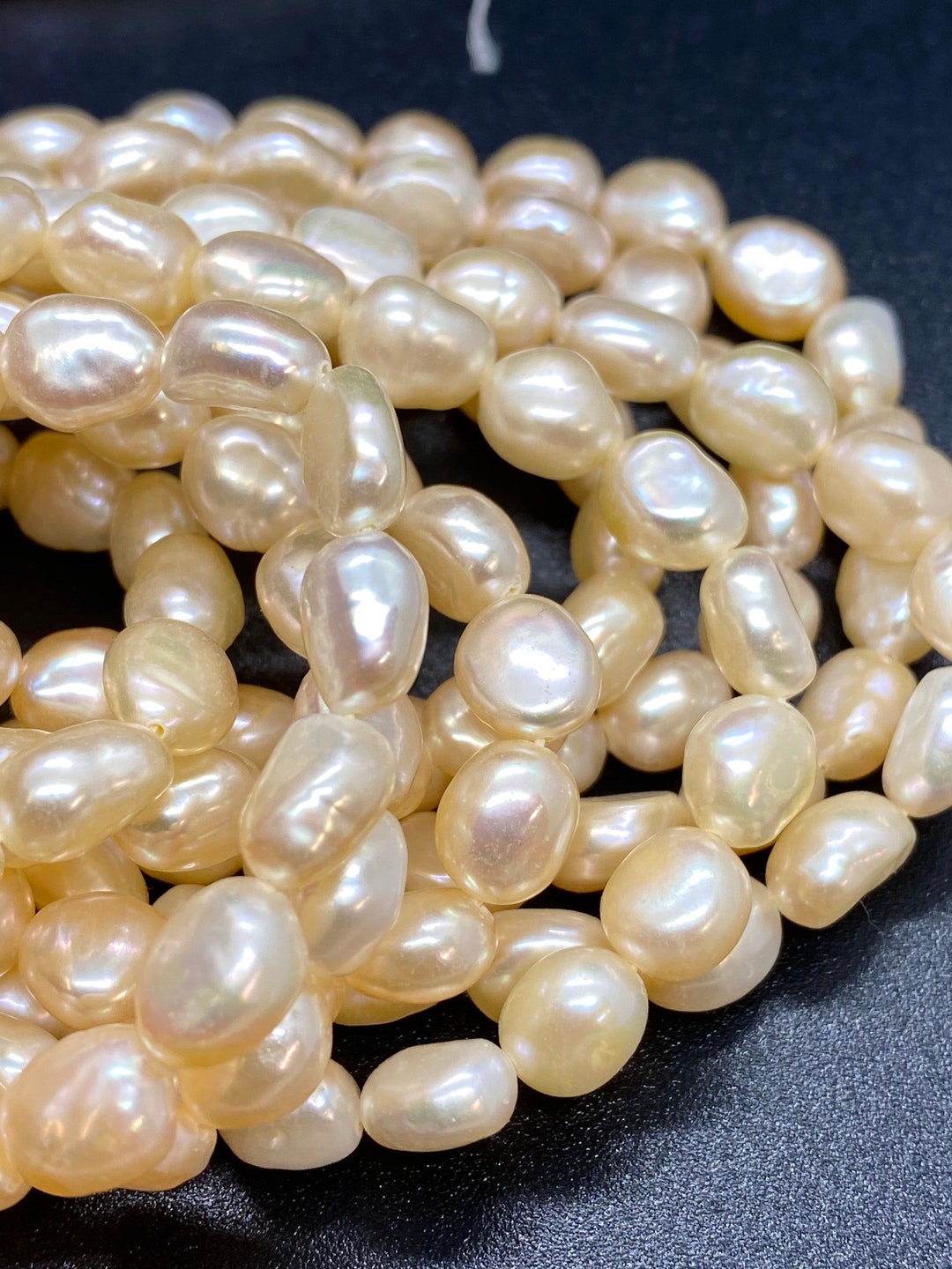 AAA 7mm X9mm Shinning Natural Champagne Peach Color Baroque Freshwater ...
