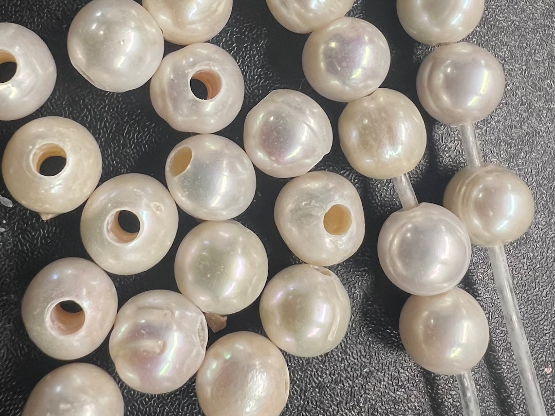 NEW A~AA 10mm Large Hole Pearl, Round Potato Freshwater Pearl, Ivory ...