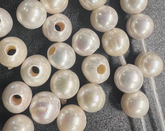 NEW A~AA 10mm Large Hole Pearl, Round Potato Freshwater Pearl, Ivory ...