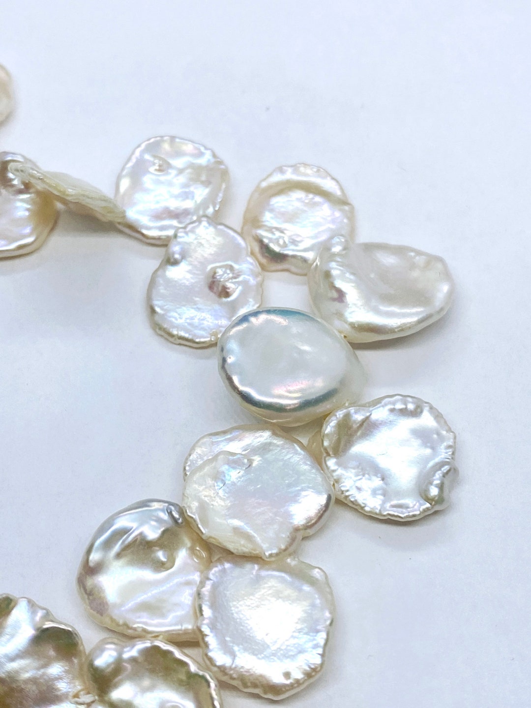 AAA 15-18mm Large Round Keshi Pearl, Ivory White Round Flake Flower ...