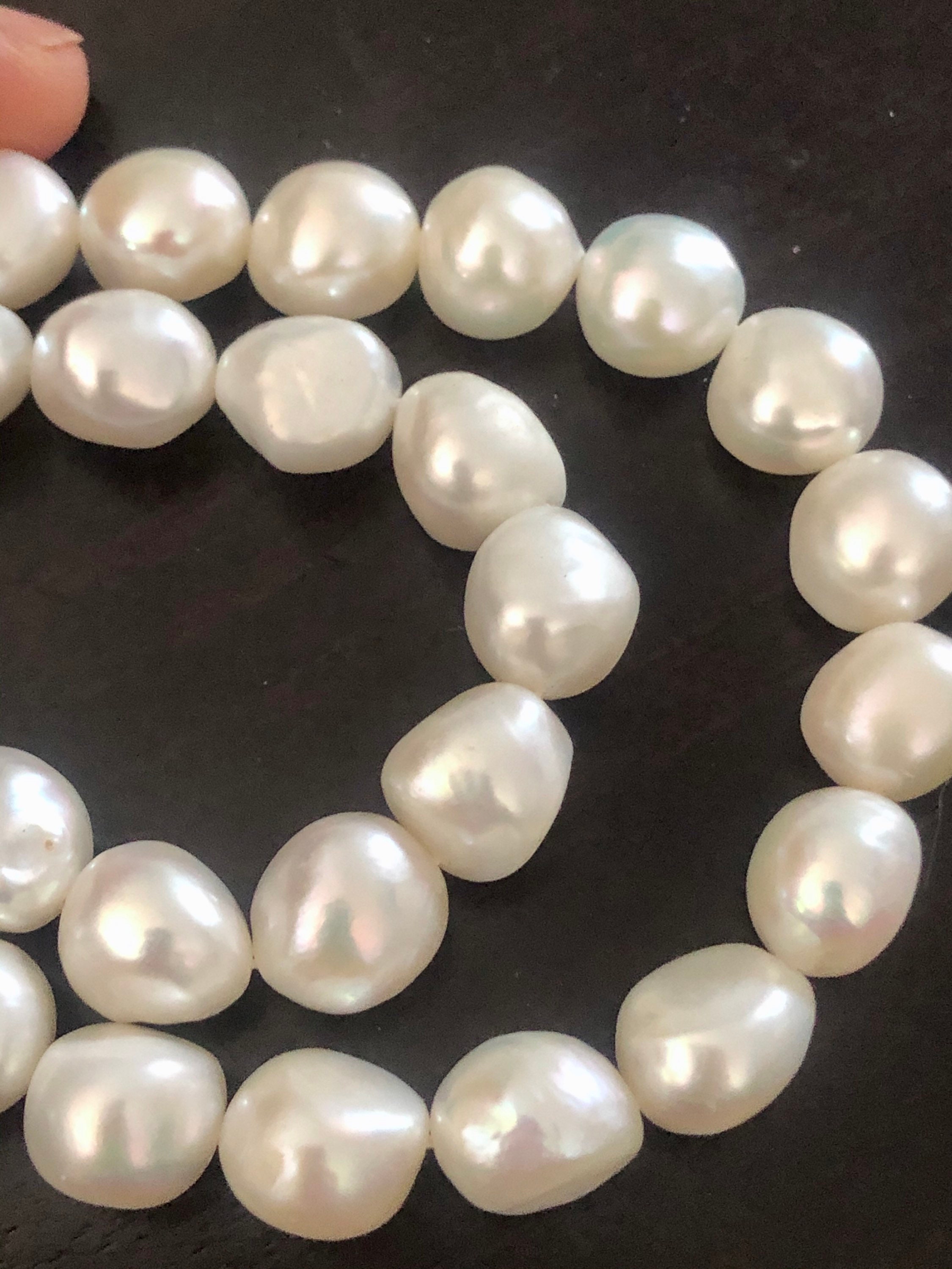 Large AAA+ Gem Quality Ivory White Baroque Freshwater Pearl 15" Full ...