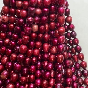 AA+ 8-9mmx9-12mm Rice Baroque Freshwater Pearl Fire Red Oval Baroque ...