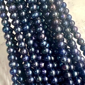 AAA 7.5-8mm Peacock Navy Blue Freshwater Pearl Full Strand 15" 55+pc ...