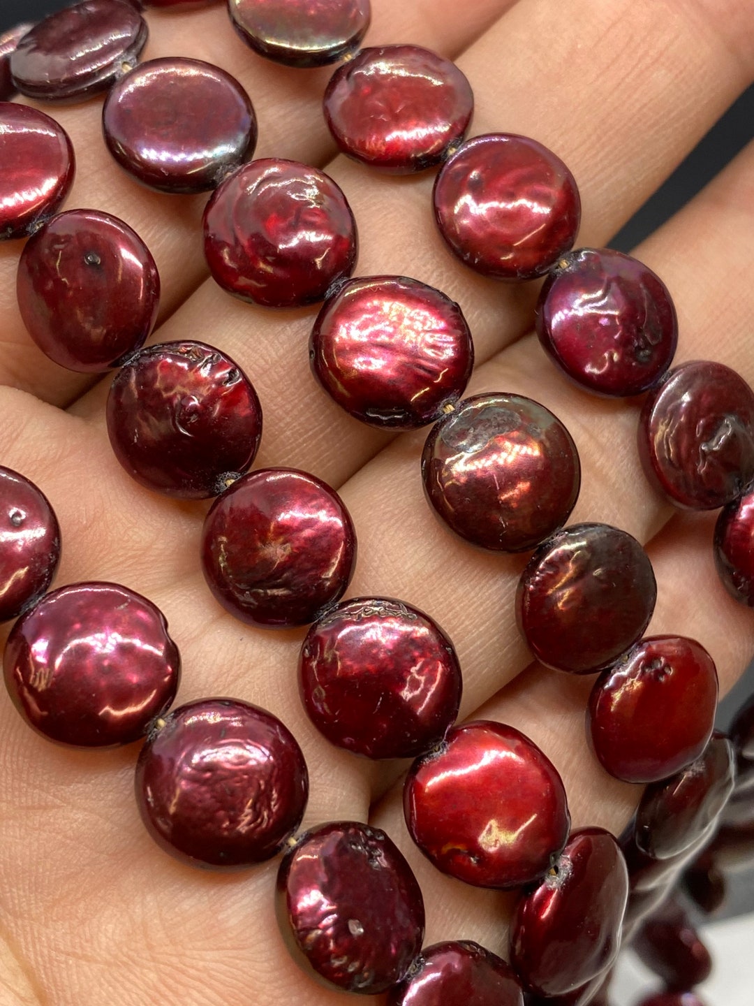 AA+ 10-11mm Coin Pearl, Half Strand High Quality Burgundy Red Petite ...