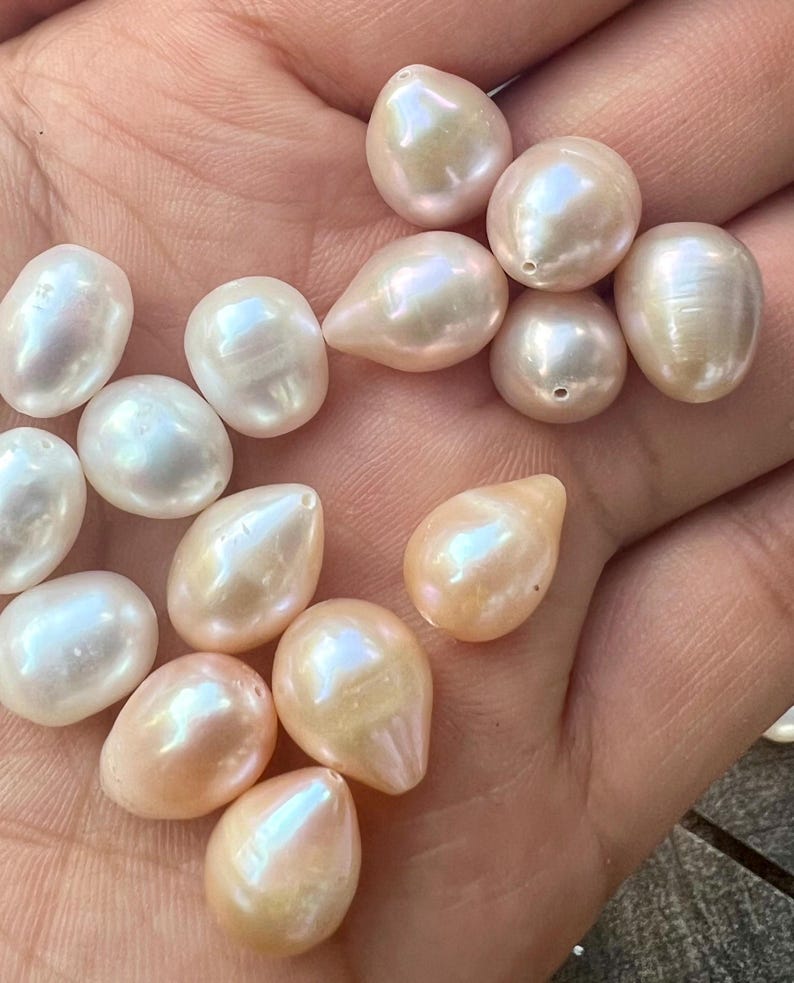 Rare Tear Drop Pearls Natural Color! 9-10 Mm Freshwater Cultured Pearl ...