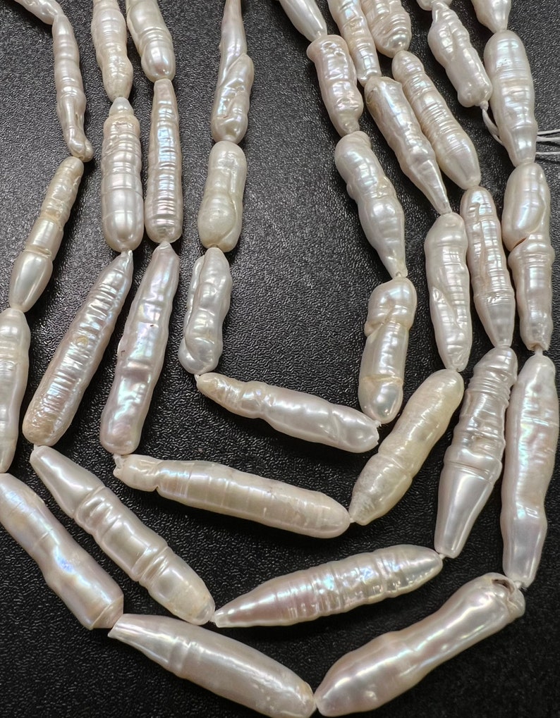 Rare 2pc, 28-33mm X6-8mm Long Stick Biwa Pearl Beads, Skinny Ivory ...