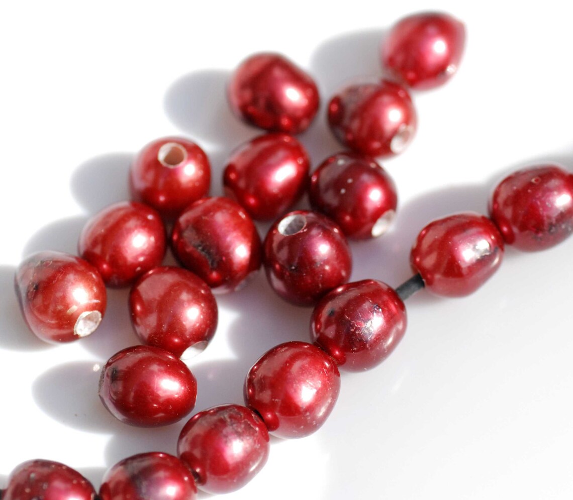 Large Hole Pearl Rice Pearl Nugget Pearl Freshwater Pearl Bright Red ...