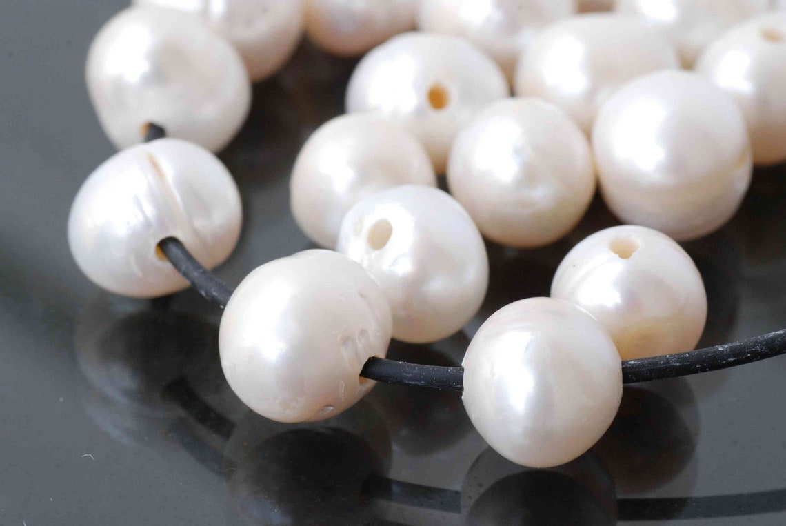 Large Hole 9mm Round Pearl---10 Pieces Set Ivory White Freshwater Pearl ...