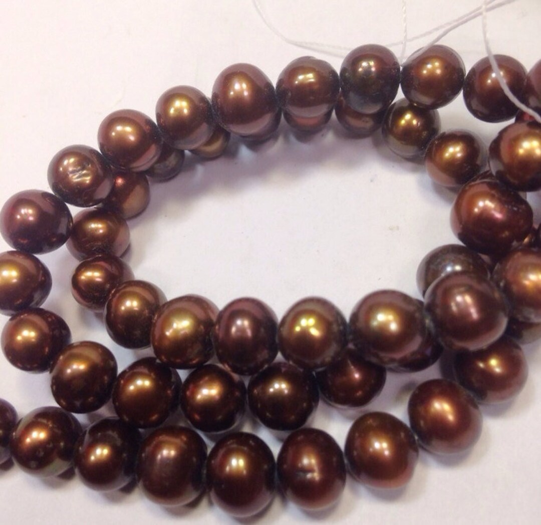 7-8mm AA Stunning Dark Brown Round Potato Pearl Freshwater Pearl --full ...