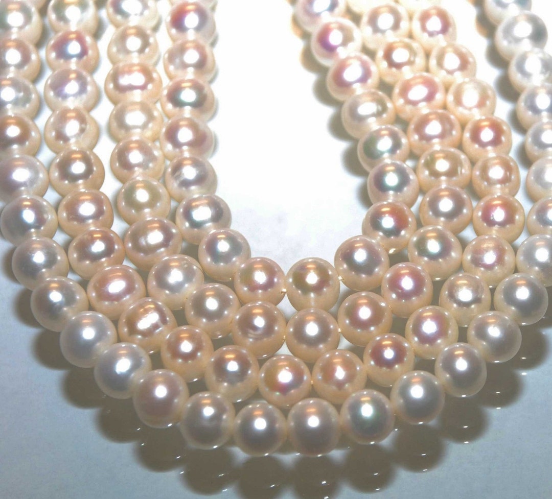 AA+ 8-9mm Round White Cultured Freshwater Pearl Beads--full Strand 15 ...