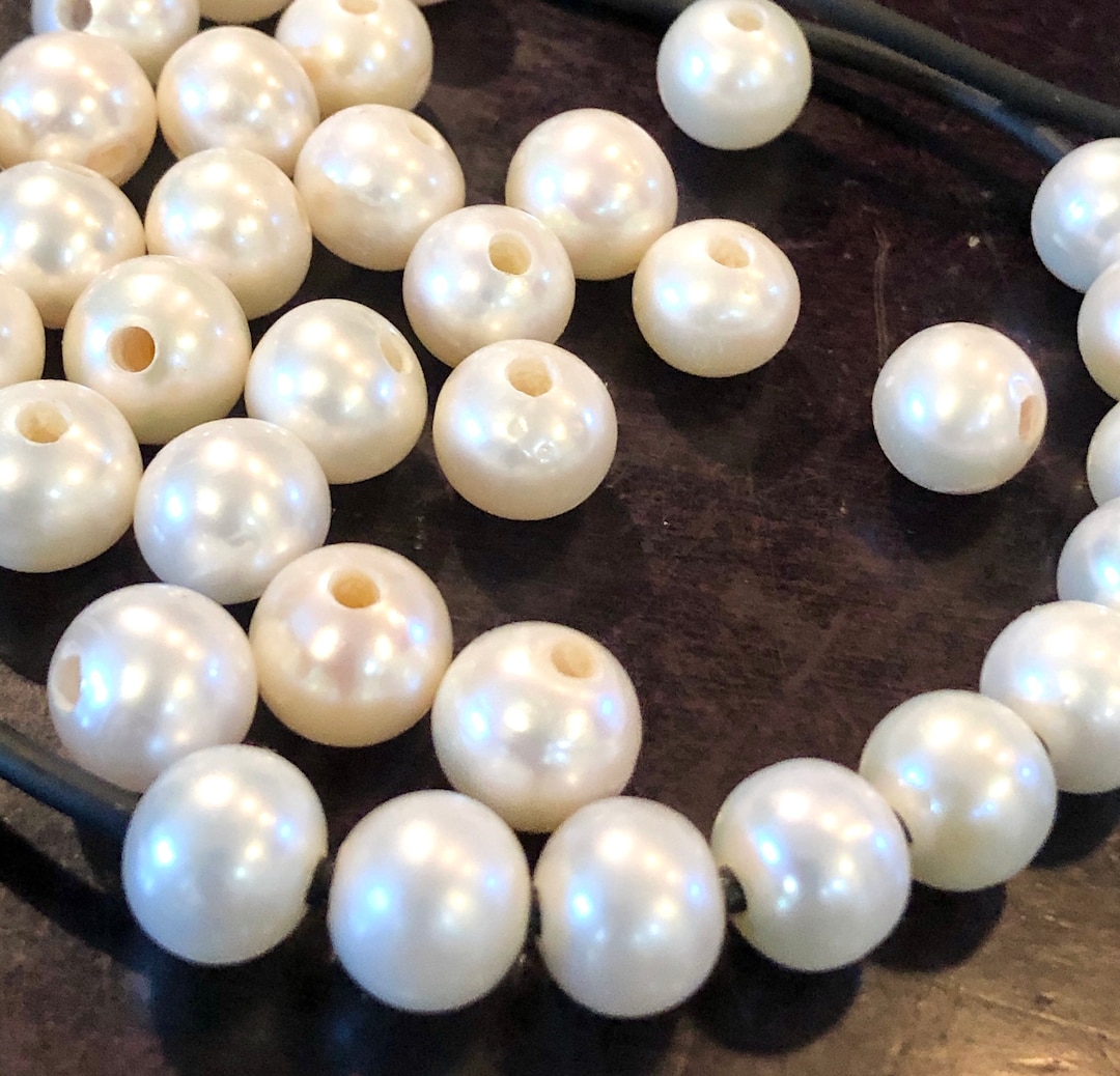 Large Hole Freshwater Pearl 8.5-9mm AA Quality Round Ivory White 10 Pc ...