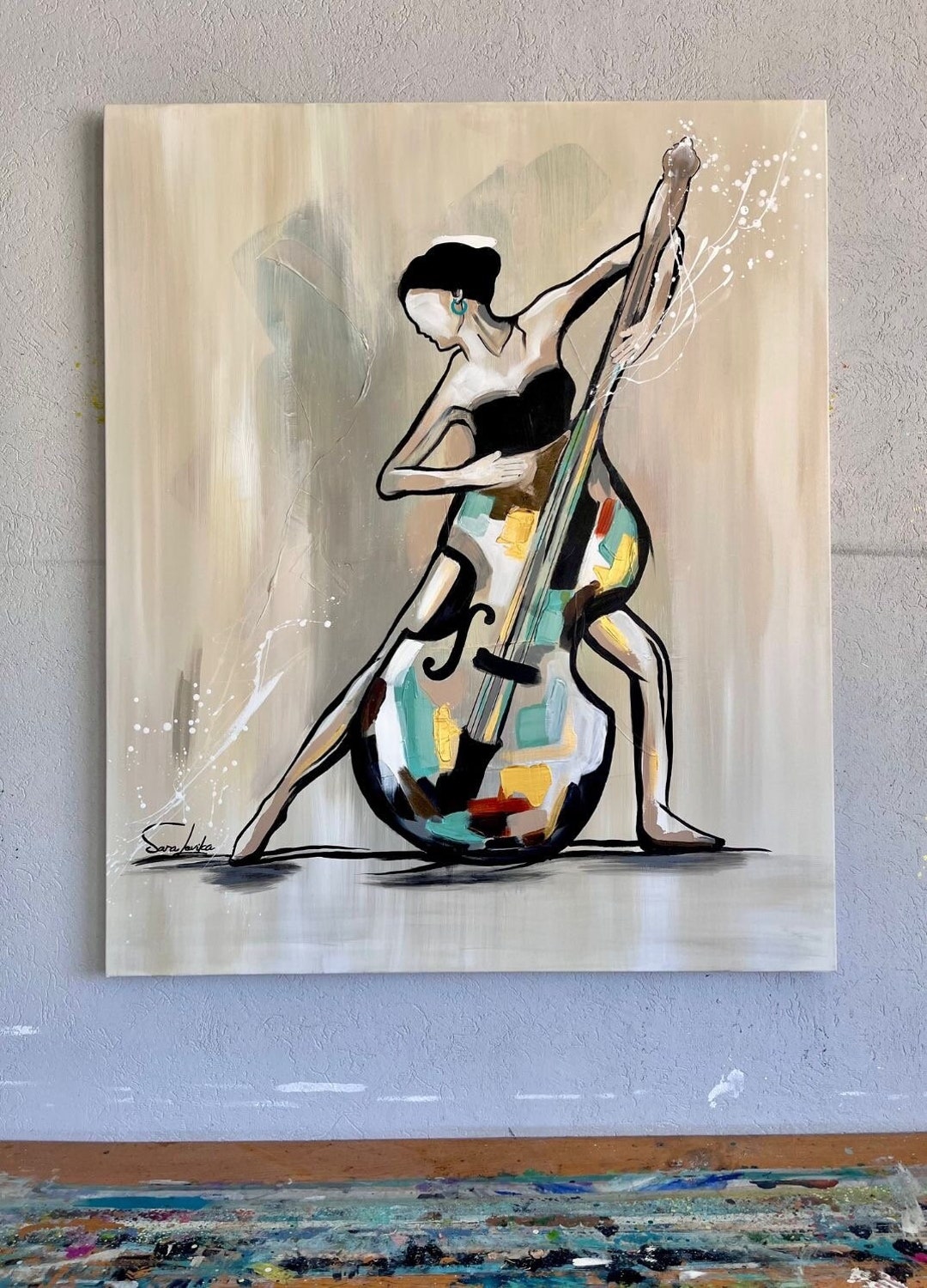 Double Bass Woman Player Original Art, Upright Bass Painting, Double ...