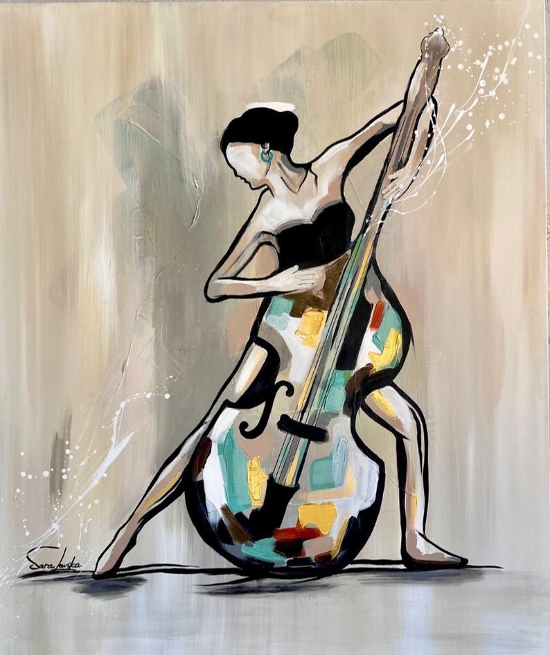 Double Bass Woman Player Original Art, Upright Bass Painting, Double ...