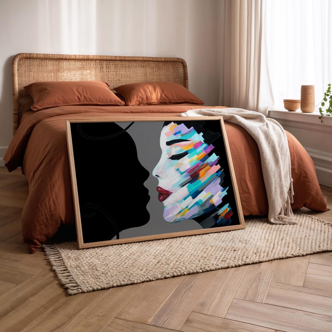 Colorful Abstract Couple Face Wall Art Print, Modern Painting Unframed ...