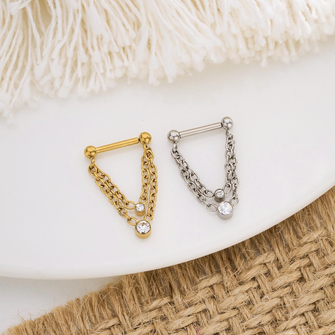 16G Double Chain Gem Septum Hoop/minimalist Push Pin Nose Septum Ring ...
