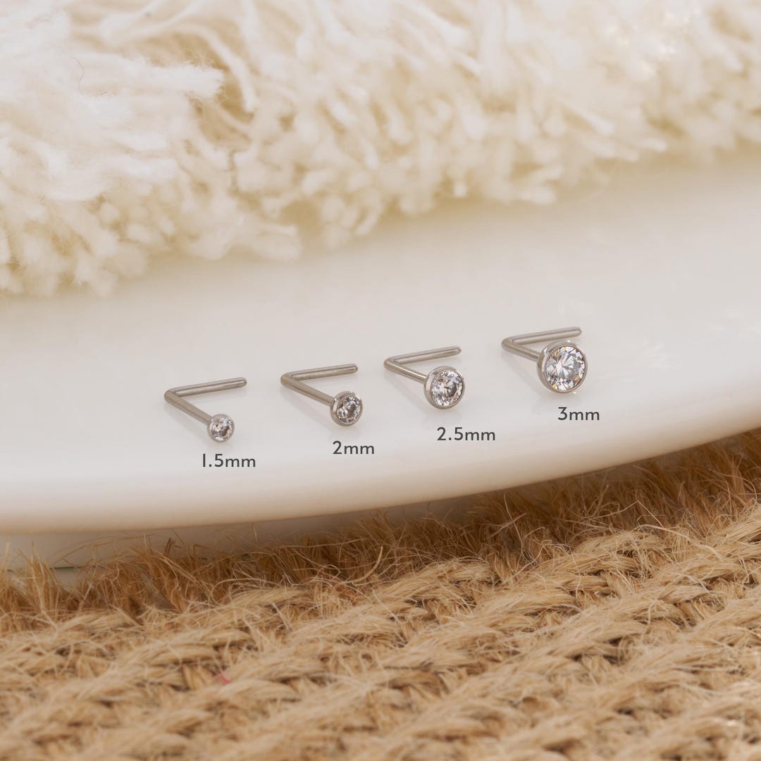 20G 22G Implant Grade Titanium Bezel Gem Nose Ring/l Shape Nose Stud ...