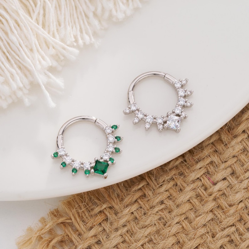 16G Green/clear Gem Septum Hoop/minimalist Nose Septum Ring 10mm/nose ...