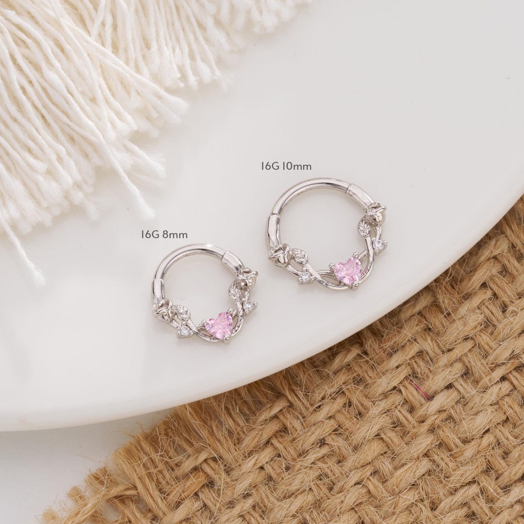 16G Twist Pink Heart Clicker Hoop/nose Septum Ring/nose Ring/conch Hoop ...