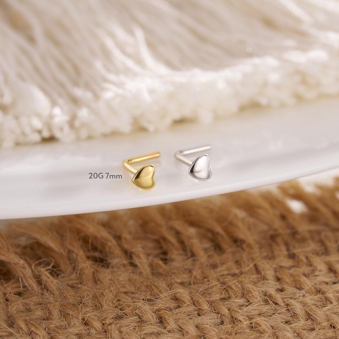 20G Heart Nose Ring/925 Sterling Nose Stud/l Shaped Nose Ring/nose ...