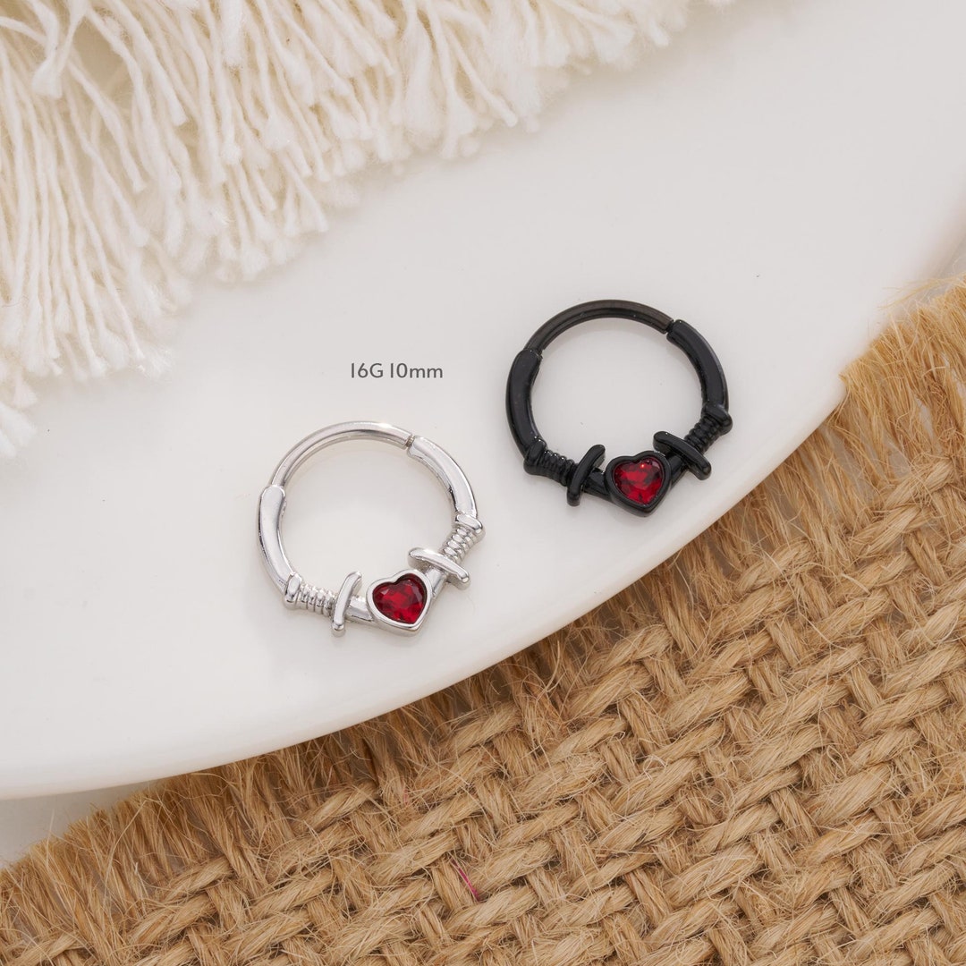 16G Red Heart and Sword Septum Hoop/nose Septum Ring 10mm/nose Piercing ...