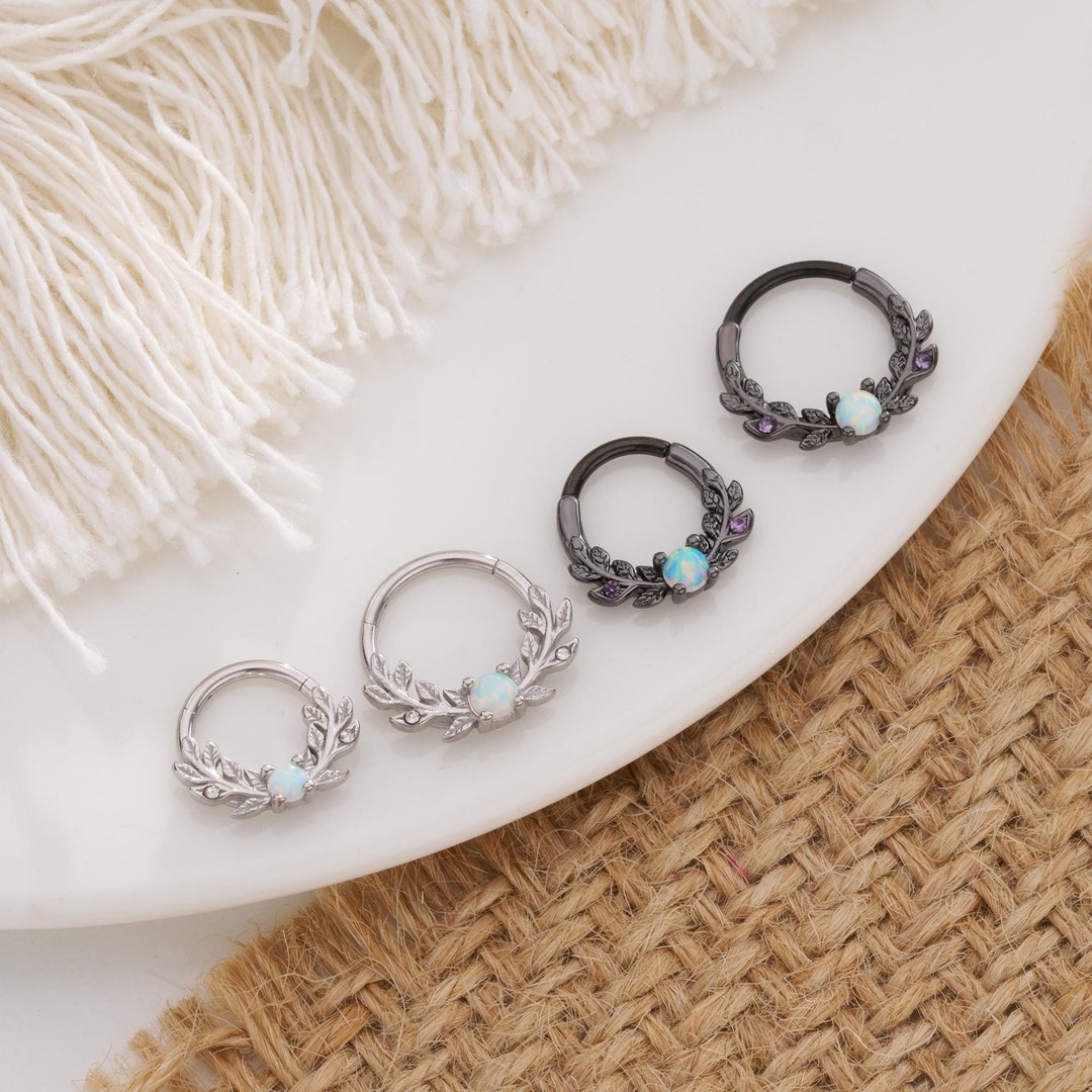 16G Twist Leaf Opal Septum Hoop/minimalist Nose Septum Ring 8MM 10mm ...