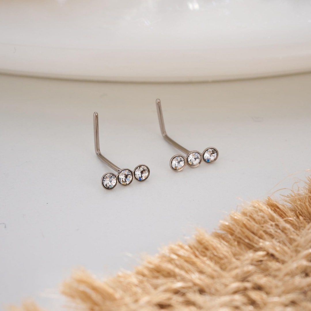 22G Implant Grade Titanium Triple Gem Nose Ring/l Shape Nose Stud/nose ...