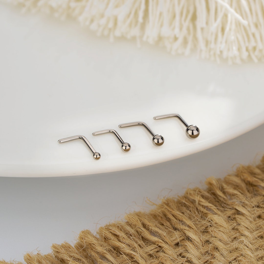 2PCS 20G Implant Grade Titanium Tiny Ball Nose Stud/l Shape Nose Ring ...