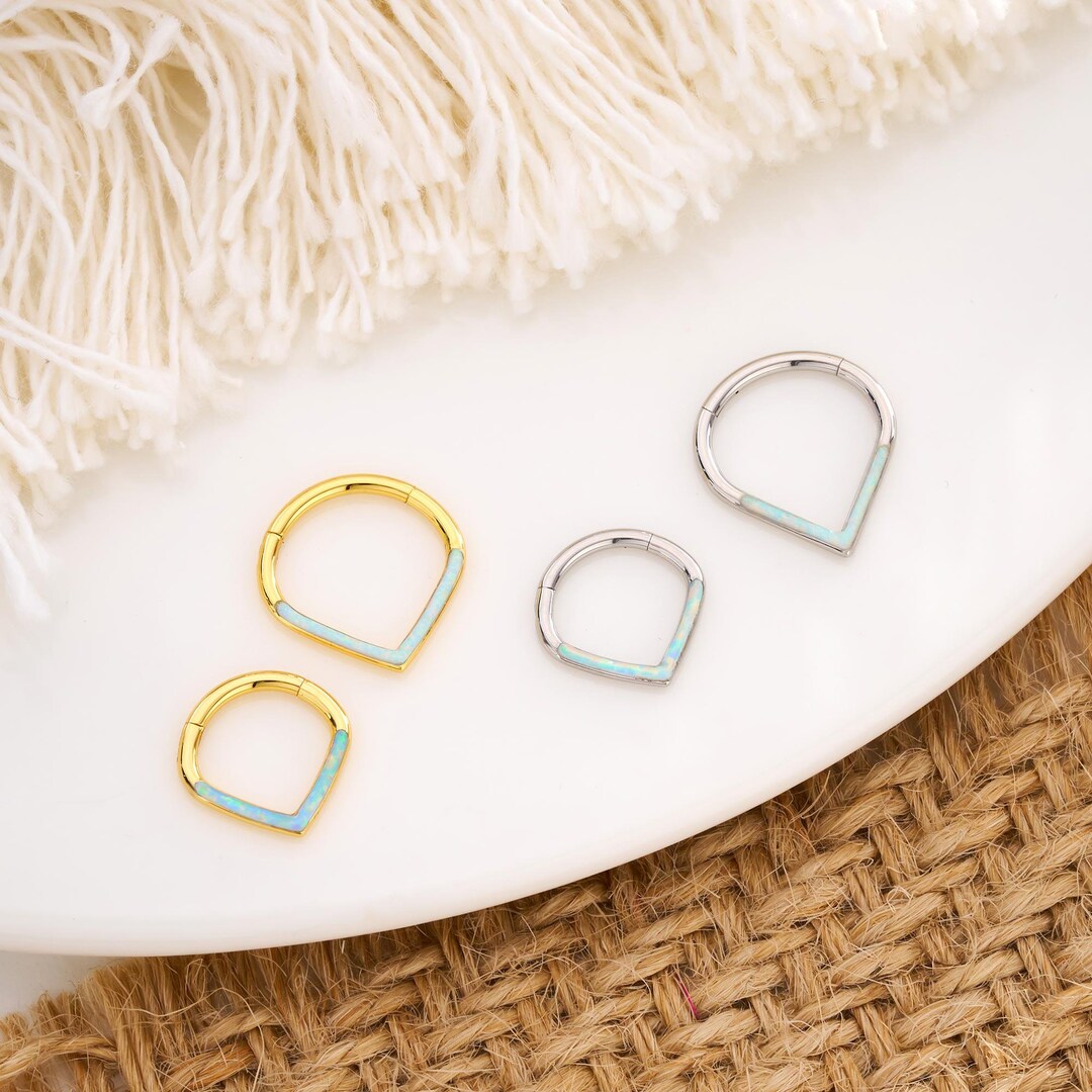 16G Minimalist Opal Septum Hoop/minimalist Nose Septum Ring 8MM 10mm ...