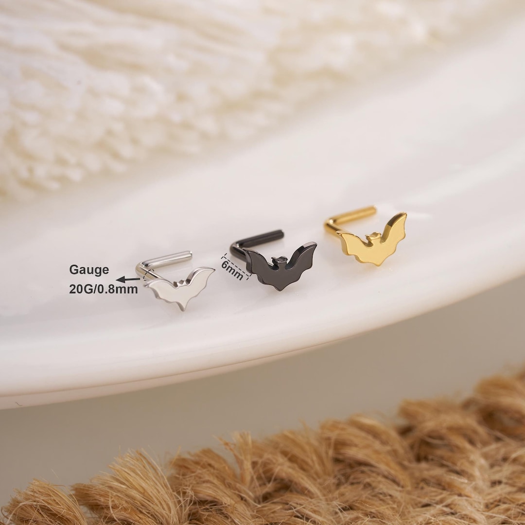 Halloween Tiny Bat Nose Studs/bat Wings Nose Jewelry/l-shaped Bat Nose ...