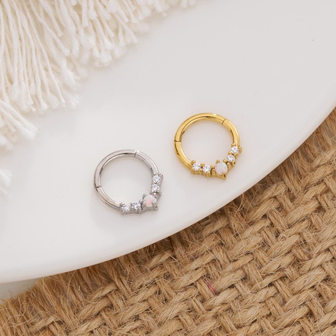 16G Cz&opal Septum Hoop/minimalist Nose Septum Ring 8mm/nose Piercing ...