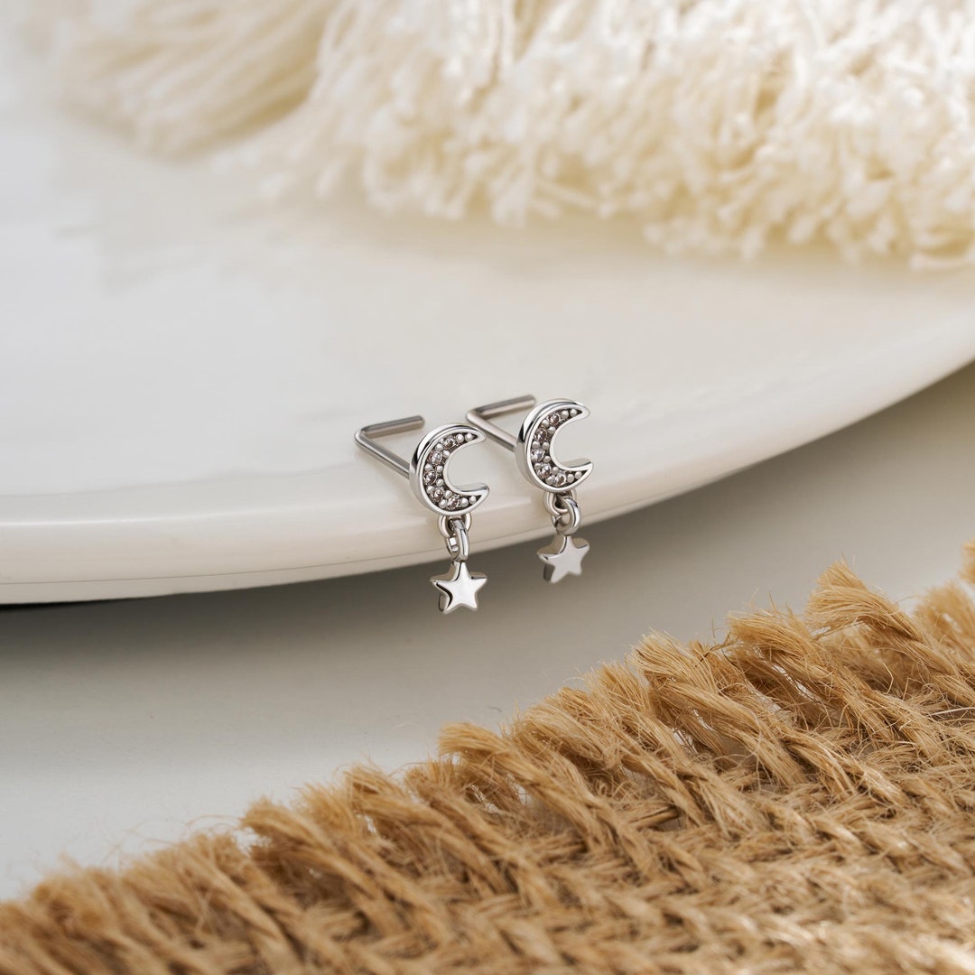 316L Stainless Steel Dangle Moon Nose Ring/silver Nose Piercing/l ...